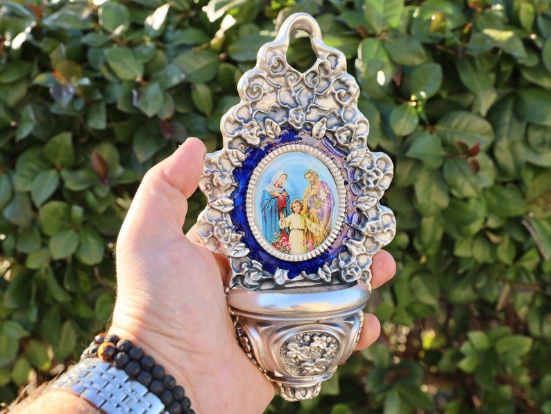 "Silver Holy Water Fountain with Holy Family Motif" - Medjugorje Jewelry