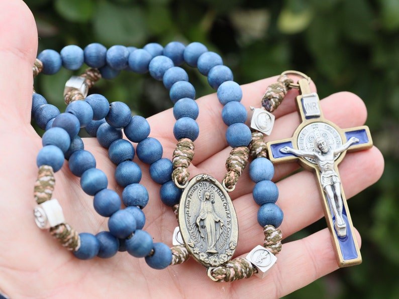 Navy Blue Rosary with St. Benedict Crucifix" - Medjugorje Jewelry
