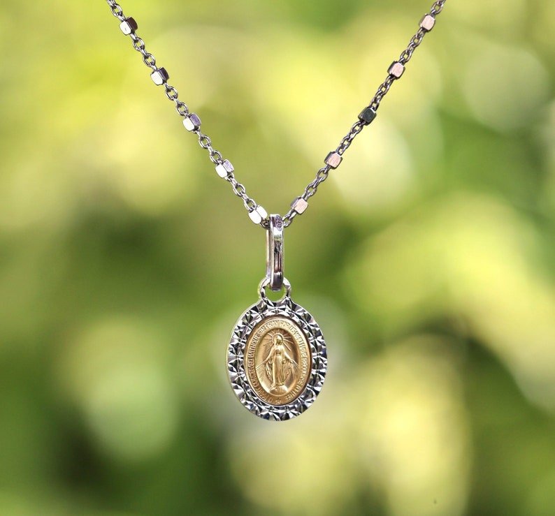 Miraculous medal necklace white gold store